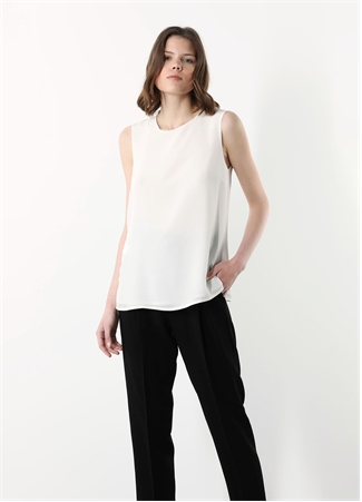 Network Kadın Beyaz İpek Bluz Bej L Eu