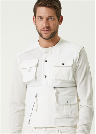 Kenzo Erkek Beyaz V Yaka Utility Dış Yelek S EU Kenzo Erkek Beyaz V Yaka Utility Dış Yelek S EU