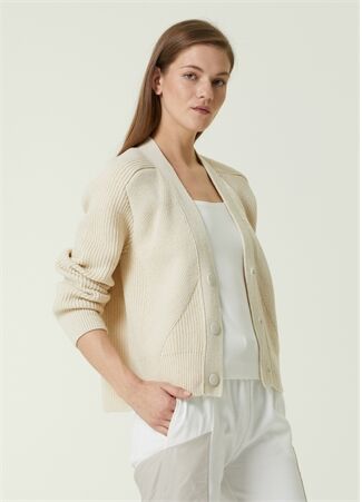 Beymen Club Kadın Ekru V Yaka Jakarlı Hırka Bej S