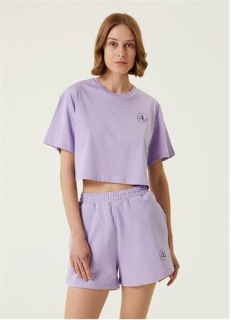Dahlia Bianca Kadın Lila Bisiklet Yaka Crop T-shirt Mor XS EU