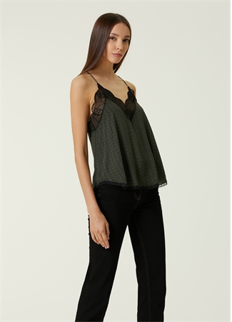 Zadig&Voltaire Kadın Christy Haki V Yaka Logolu Dantelli İpek Bluz S EU Zadig&Voltaire Kadın Christy Haki V Yaka Logolu Dantelli İpek Bluz S EU
