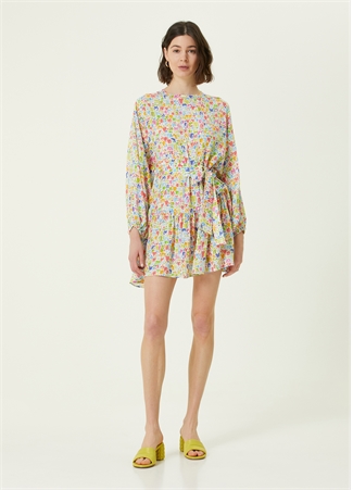 Selma Çilek Kadın Desenli Beli Kuşaklı Mini Elbise S/m Eu