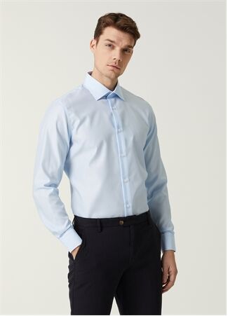 Beymen Club Erkek Slim Fit Mavi Armürlü Non-Iron Gömlek S