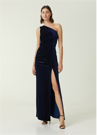 Maison Kairos Kadın Saks Tek Omuzlu Drapeli Maxi Kadife Abiye Elbise Mavi 34 EU Maison Kairos Kadın Saks Tek Omuzlu Drapeli Maxi Kadife Abiye Elbise Mavi 34 EU