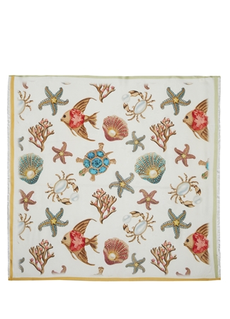 Beymen Collection Kadın Beyaz Deniz Altı Desenli Şal EU