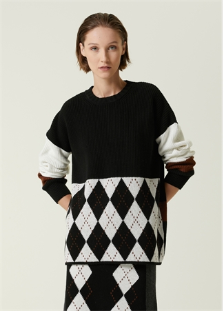 Beymen Collection Kadın Siyah Bisiklet Yaka Desenli Kazak S