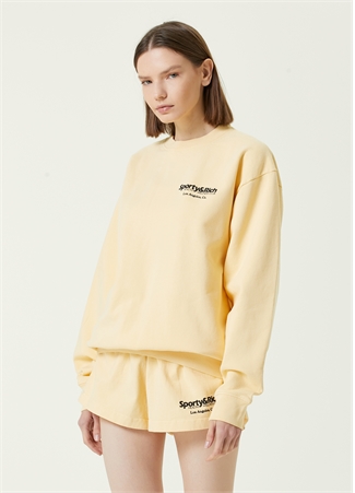 Sporty & Rich Kadın Sarı Bisiklet Yaka Logolu Sweatshirt XS EU