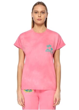 Balmain Kadın Pembe Palmiye Baskılı Logolu T-shirt XS EU