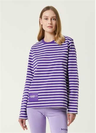 Marc Jacobs (The) Kadın Mor Beyaz Çizgili Logolu T-shirt XS EU Marc Jacobs (The) Kadın Mor Beyaz Çizgili Logolu T-shirt XS EU