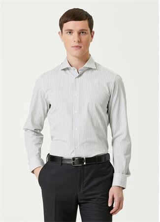 Pal Zileri Erkek Beyaz Çizgi Desenli Gömlek 42 IT
