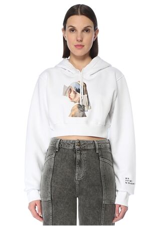 Ma Primi Giovani Kadın Billie Beyaz Kapüşonlu Crop Sweatshirt L EU