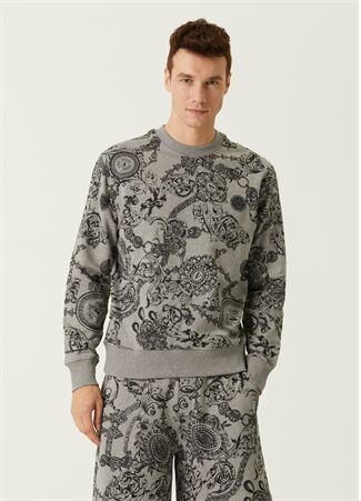 Versace Jeans Couture Erkek Gri Bisiklet Yaka Desenli Sweatshirt XS EU