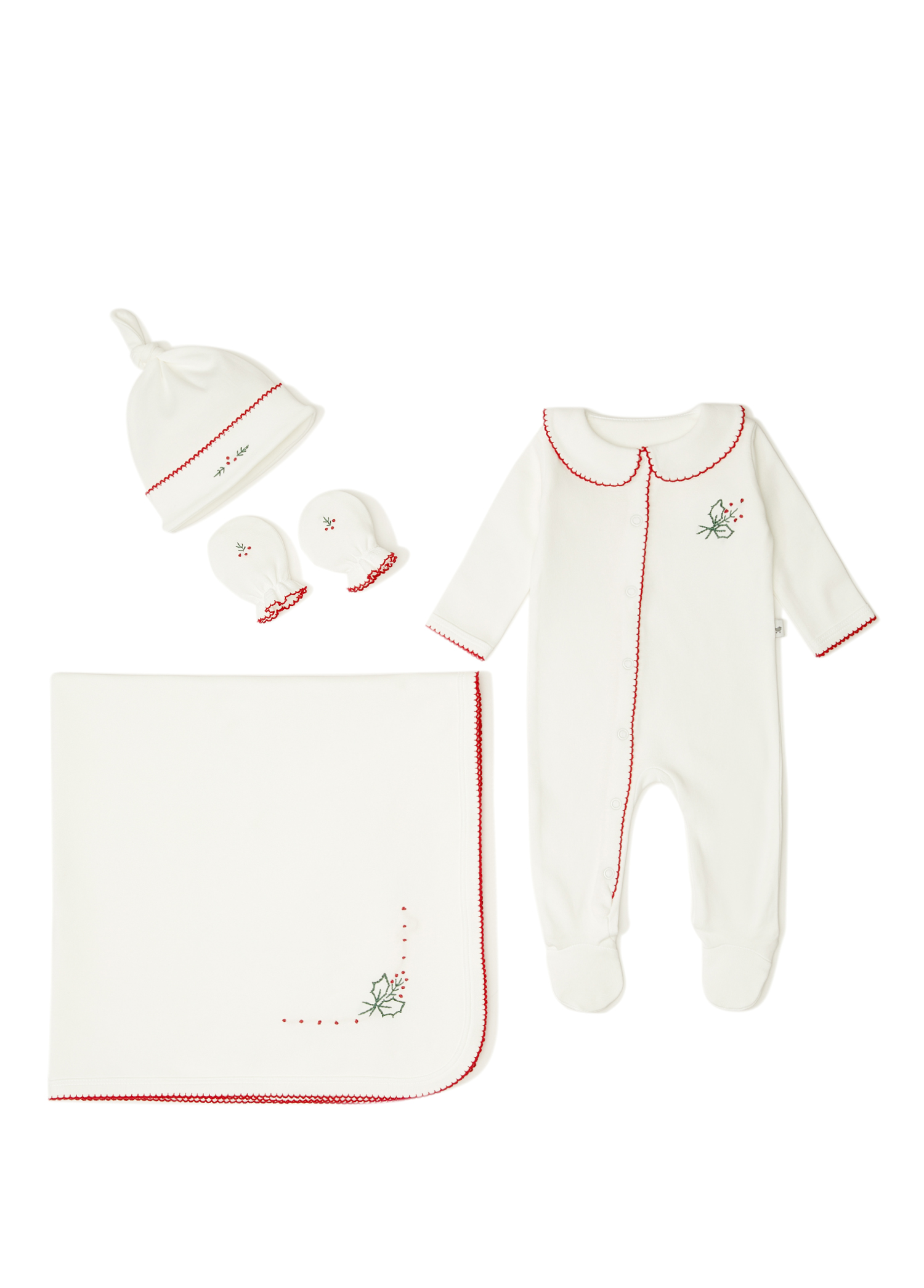 Florije - Kırmızı Kokina Nakışlı 4 Parça Yenidoğan Seti - Kırmızı