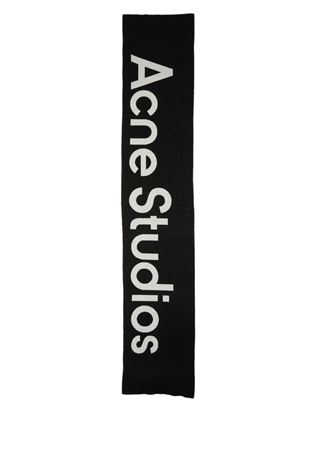 Acne Studios Kadın Siyah Beyaz Logo Jakarlı Yün Atkı EU Acne Studios Kadın Siyah Beyaz Logo Jakarlı Yün Atkı EU