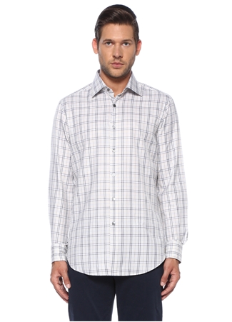 Pal Zileri Erkek Mavi Beyaz Modern Yaka Kareli Gömlek Sarı 40 IT