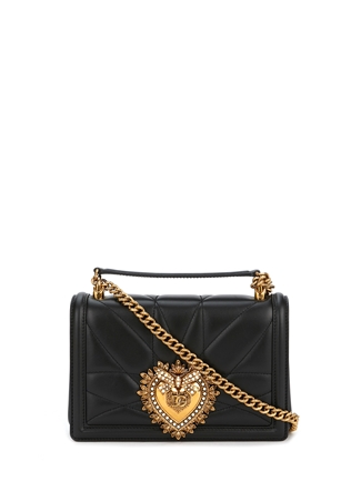 Dolce&Gabbana Kadın Siyah Kapitoneli Logolu Deri Omuz Çantası EU Dolce&Gabbana Kadın Siyah Kapitoneli Logolu Deri Omuz Çantası EU