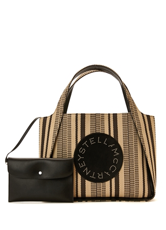 Stella Mccartney Kadın Bej Siyah Çizgili Logolu El Çantası Eu Stella Mccartney Kadın Bej Siyah Çizgili Logolu El Çantası Eu