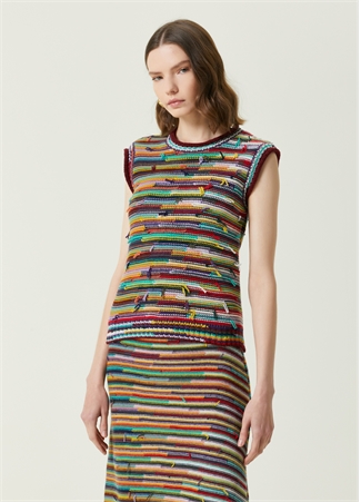 Chloe Kadın Renkli Çizgili Kolsuz Kaşmir Triko S Eu