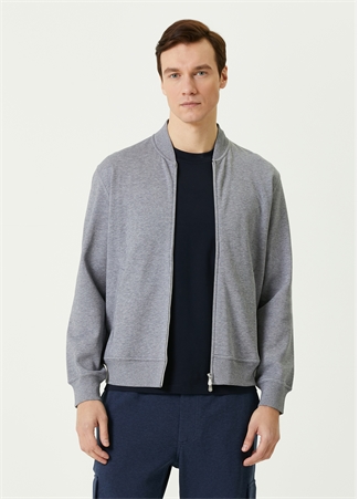 Brunello Cucinelli Erkek Gri Dik Yaka Fermuarlı Sweatshirt S EU