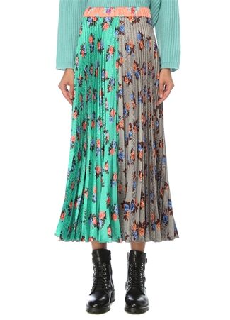 Msgm Kadın Colorblock Çiçekli Pilili Midi Etek Yeşil 42 IT