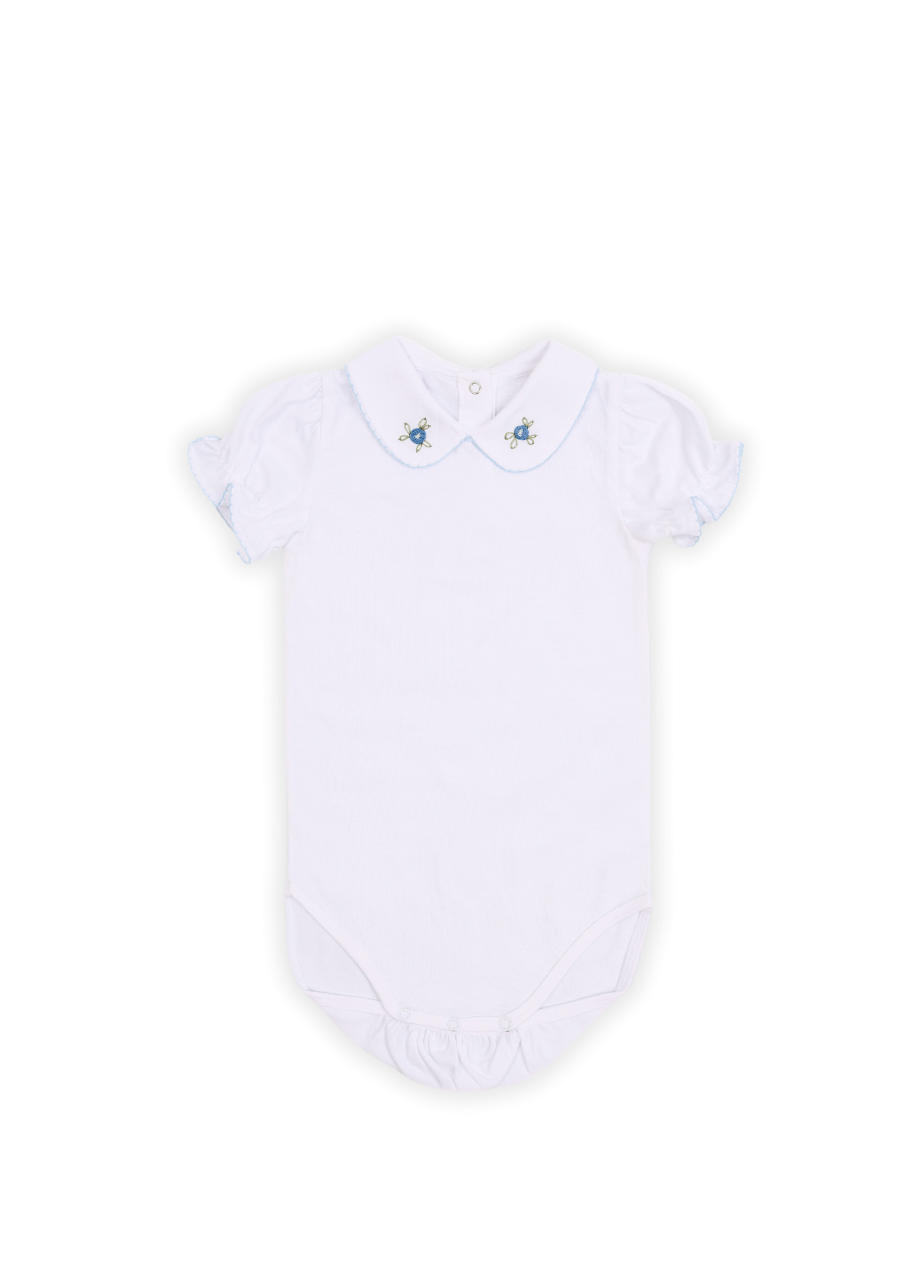 Lou Lou - Raya Short Sleeve Hand Embroidered Collar White Baby Girl Body