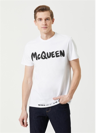 Alexander McQueen Erkek Beyaz Bisiklet Yaka Logolu T-shirt S EU Alexander McQueen Erkek Beyaz Bisiklet Yaka Logolu T-shirt S EU