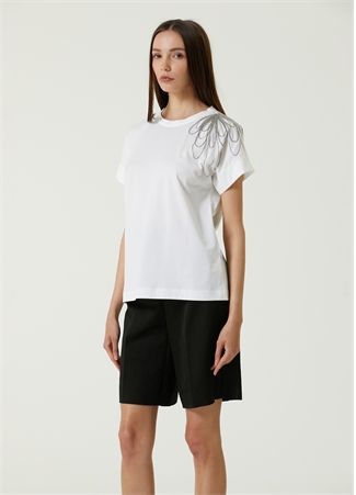 Brunello Cucinelli Kadın Beyaz Omzu İşleme Detaylı T-shirt XS EU Brunello Cucinelli Kadın Beyaz Omzu İşleme Detaylı T-shirt XS EU