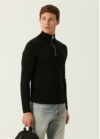Sandro Erkek Siyah Yakası Fermuarlı Yün Kazak XS EU Sandro Erkek Siyah Yakası Fermuarlı Yün Kazak XS EU