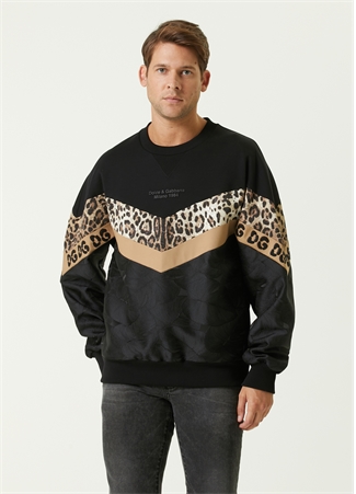 Dolce&Gabbana Erkek Siyah Şerit Logolu Yaprak Desenli Sweatshirt 46 IT Dolce&Gabbana Erkek Siyah Şerit Logolu Yaprak Desenli Sweatshirt 46 IT