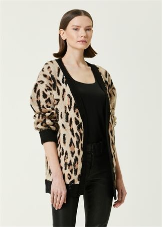 Join Us Kadın Leopar Desenli Payetli Hırka S/M EU