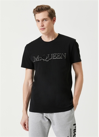 Alexander McQueen Erkek Siyah Bisiklet Yaka Logolu T-shirt XS EU