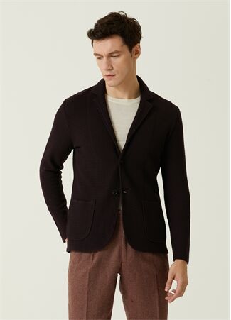 Maurizio Baldassari Erkek Mor Petek Dokulu Yün Triko Ceket 48 IT