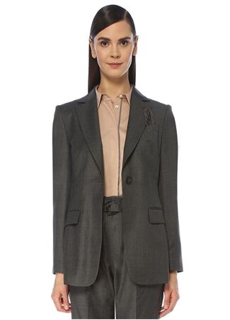 Brunello Cucinelli Kadın Antrasit Aksesuar Detaylı Yün Ceket Gri 36 IT