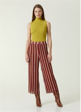 Beymen Club Kadın Yüksek Bel Çizgili Bol Paça Crop Pantolon 34