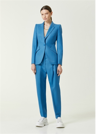 Alexander McQueen Kadın Mavi Pili Detaylı Yün Pantolon 42 IT