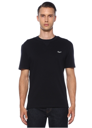 Zegna Erkek Siyah Kontrast Logo İşlemeli Basic T-shirt Lacivert 48 IT