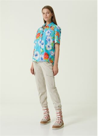 Beymen Club Kadın Mavi Çiçekli Kısa Kol Gömlek S EU