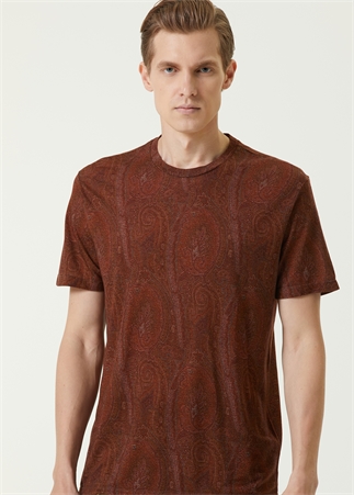 Etro Erkek Kiremit Etnik Desenli T-shirt Kahverengi S EU