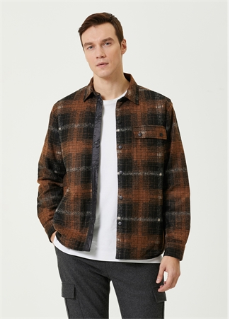 Network Erkek Comfort Fit Camel Siyah Dış Gömlek Kahverengi L EU