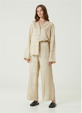 Toteme Kadın Monogram Ekru İpek Pantolon Bej 36 IT Toteme Kadın Monogram Ekru İpek Pantolon Bej 36 IT