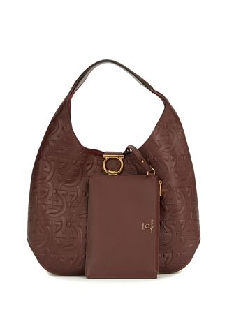 Salvatore Ferragamo Kadın Bordo Logo Dokulu Deri Çanta EU