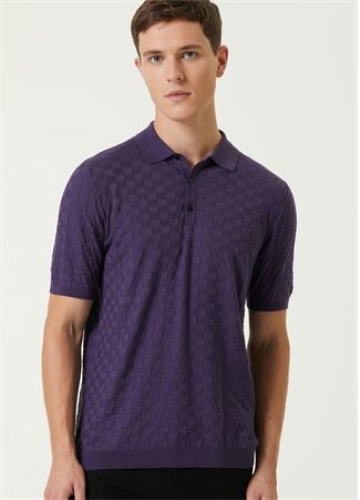 Palzileri Lab Erkek Mor Polo Yaka Geometrik Desenli T-shirt 50 IT