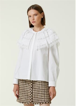 Sandro Kadın Beyaz Yakası Fırfırlı Gömlek 0 US