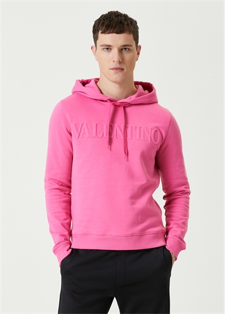 Valentino Erkek Pembe Kapüşonlu Kabartmalı Logolu Sweatshirt S EU Valentino Erkek Pembe Kapüşonlu Kabartmalı Logolu Sweatshirt S EU
