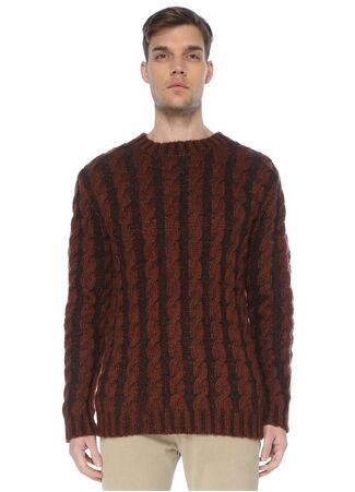 Palzileri Lab Erkek Kahverengi Bisiklet Yaka Saç Örgü Kazak 50 IT