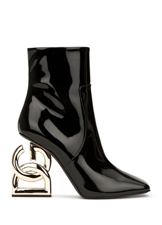 Dolce&Gabbana Kadın Siyah Logo Topuklu Deri Bot 36 EU