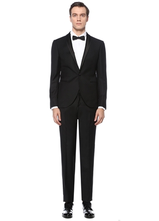 Palzileri Lab Erkek Siyah Şal Yaka Etnik Desenli Yün Takım Elbise 48 IT