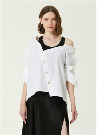 Maje Kadın Beyaz Düşük Omuzlu Asimetrik Gömlek Siyah Us