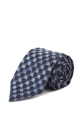 Zegna Erkek Lacivert Desenli İpek Kravat EU