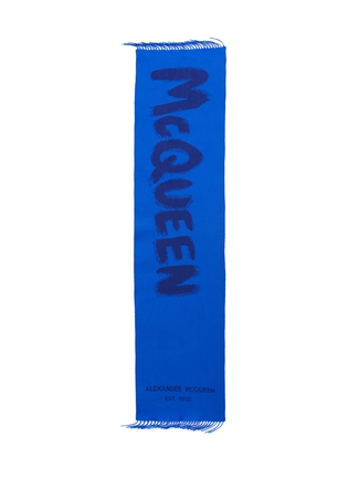 Alexander Mcqueen Kadın Mavi Logolu Yün Atkı Eu Alexander Mcqueen Kadın Mavi Logolu Yün Atkı Eu